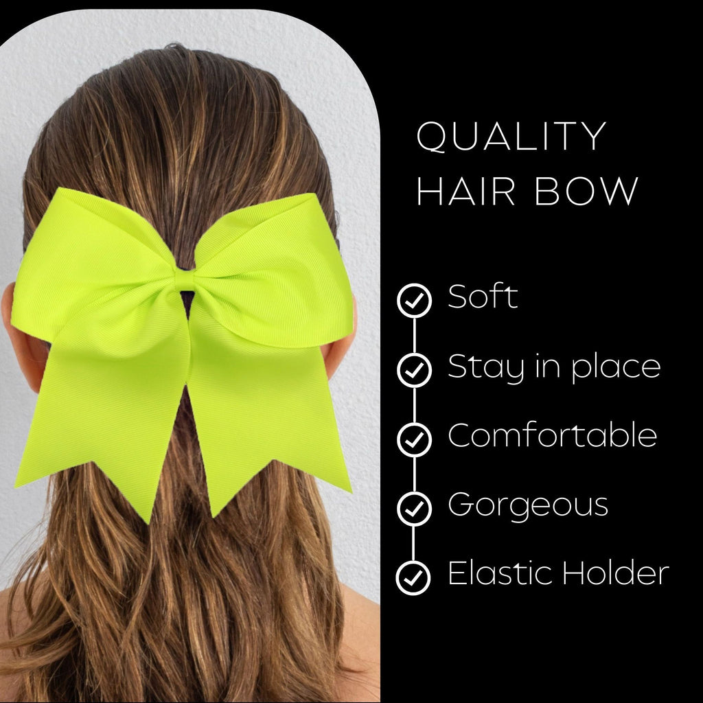 Neon Yellow Cheer Bow Large Hair Bows with Ponytail Holder