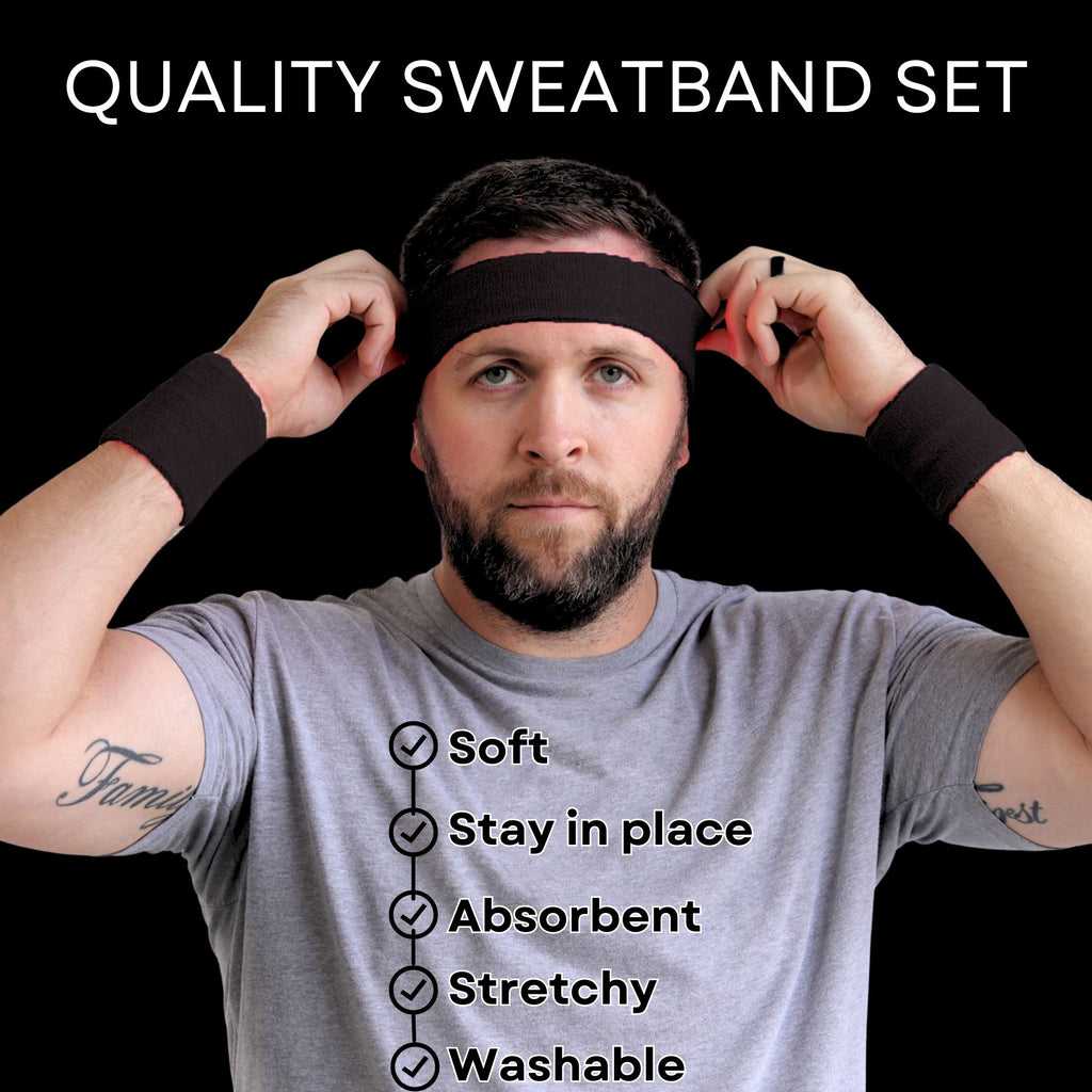 Sweatband Sets Terry Cotton Headband and 2 Wristbands Pack You Pick Co