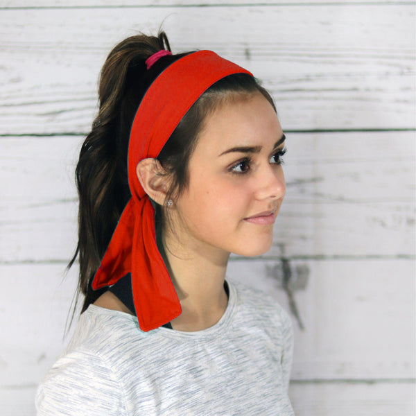 Tie Back Headband Moisture Wicking Athletic Sports Head Band Red
