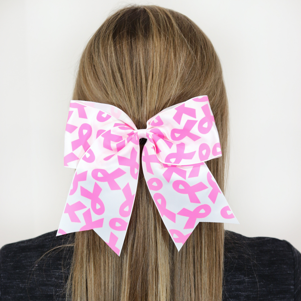 Breast Cancer Awareness Bows Pink Cheer Bow Large Hair Bow with Ponyta